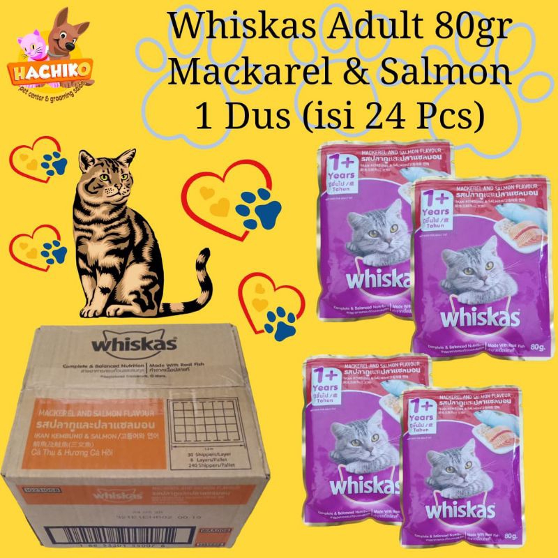 Jual Whiskas Adult Mackarel&Salmon 80gr (HARGA 1 DUS ISI 24 PCS ...