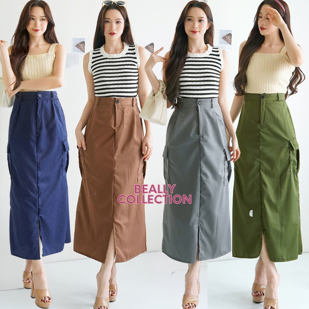 Jual Rok Cargo Belah Cotton Twill Skirt Korean Style Wanita Kekinian ...