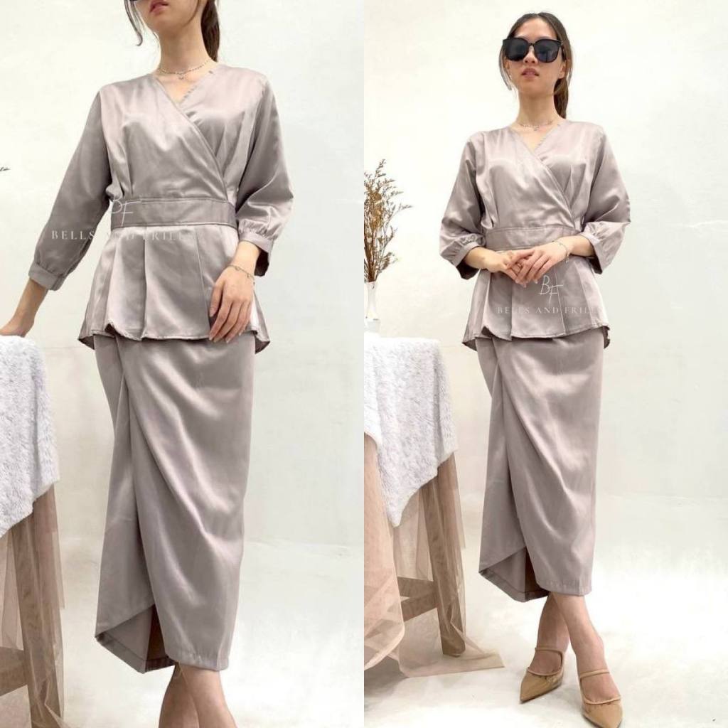 Jual NAURA One Set Rok Lilit Satin + Kimono Blouse / Set Satin Wrap ...