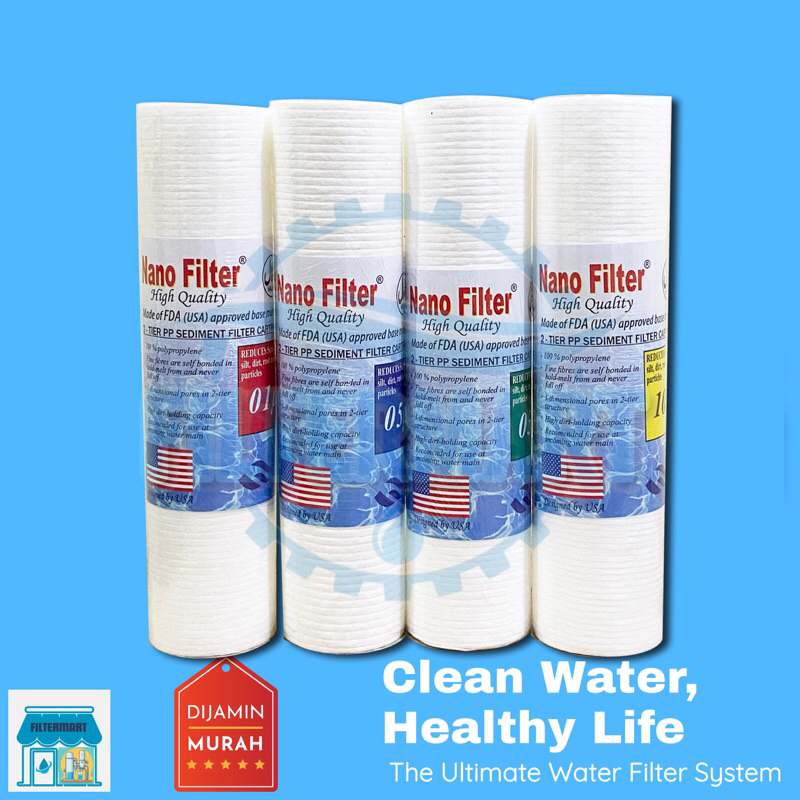 Jual CARTRIDGE NANO 10 INCH / SEDIMEN SPUN PP FILTER AIR NANOTEC 10” 01 03 05 10 MIKRON MICRON ...