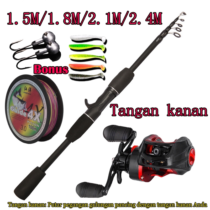 Jual HAIYI FISHING set pancing murah pancing set 1.5-2.4m Telescopic Fishing Rod BC reel pancing ...