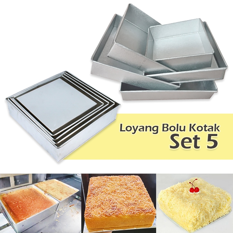 Jual Loyang Kue Bolu Kotak Set 5 Bahan Galvanis | Shopee Indonesia
