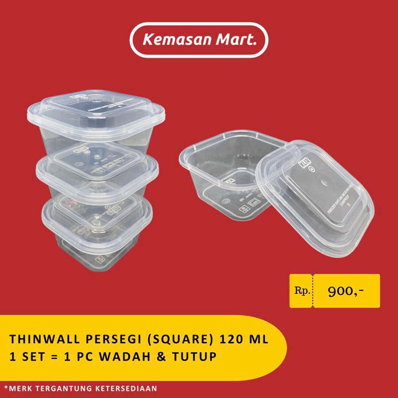 Jual Thinwall Persegi Square 120ml Wadah And Tutup Cembung Kotak Cup