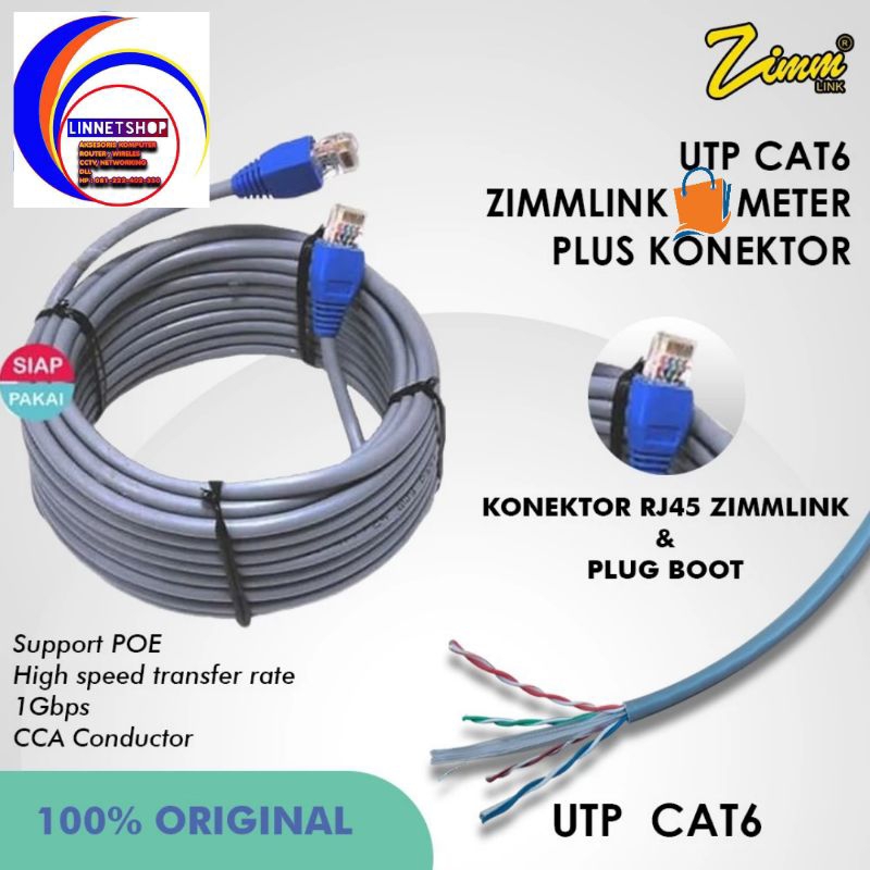 Jual Kabel LAN Indoor UTP Cat6 Zimmlink Panjang 10 meter Siap Pakai ...