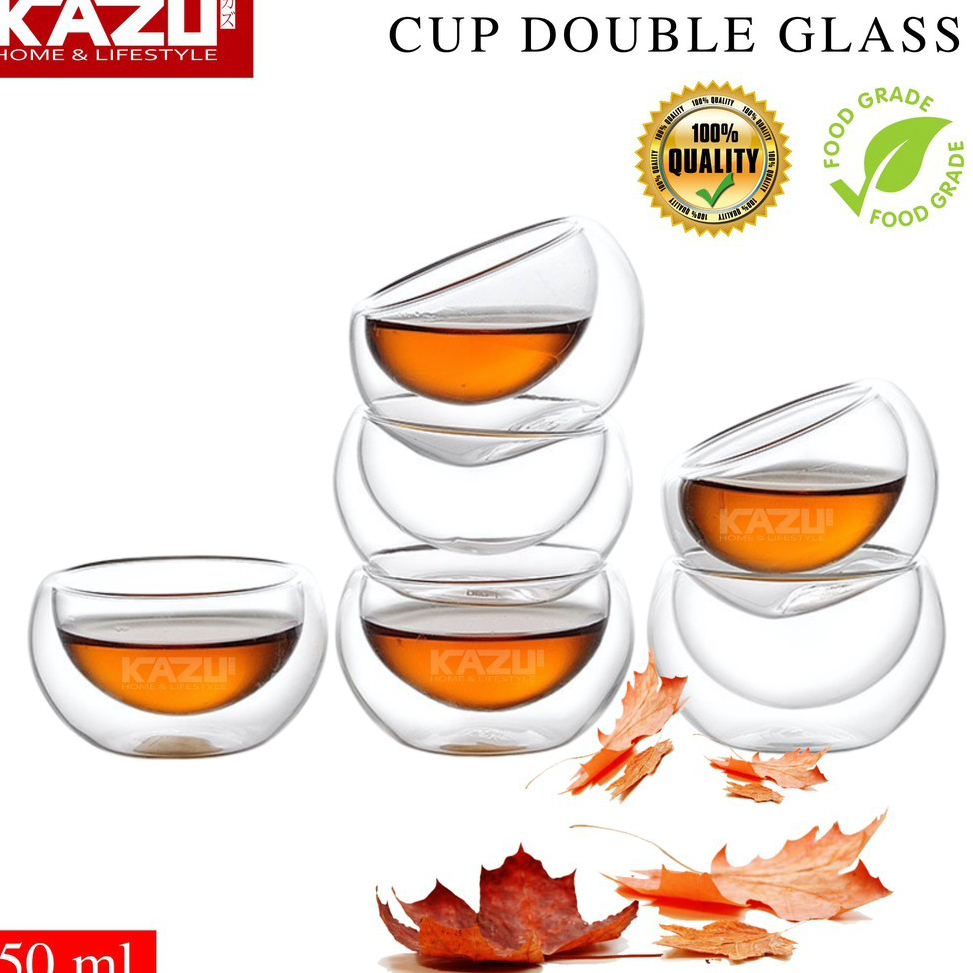 Jual Stok terbaru KAZU CHINESE TEA CUPS 50ML DOUBLE WALL GLASS CANGKIR ...