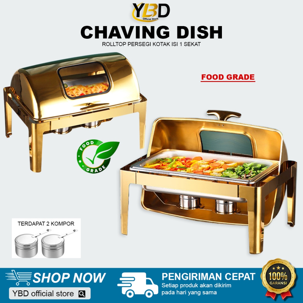 Jual Roll top Gold prasmanan Oval kaca kapasitas 9L | Roll Top Chafing ...