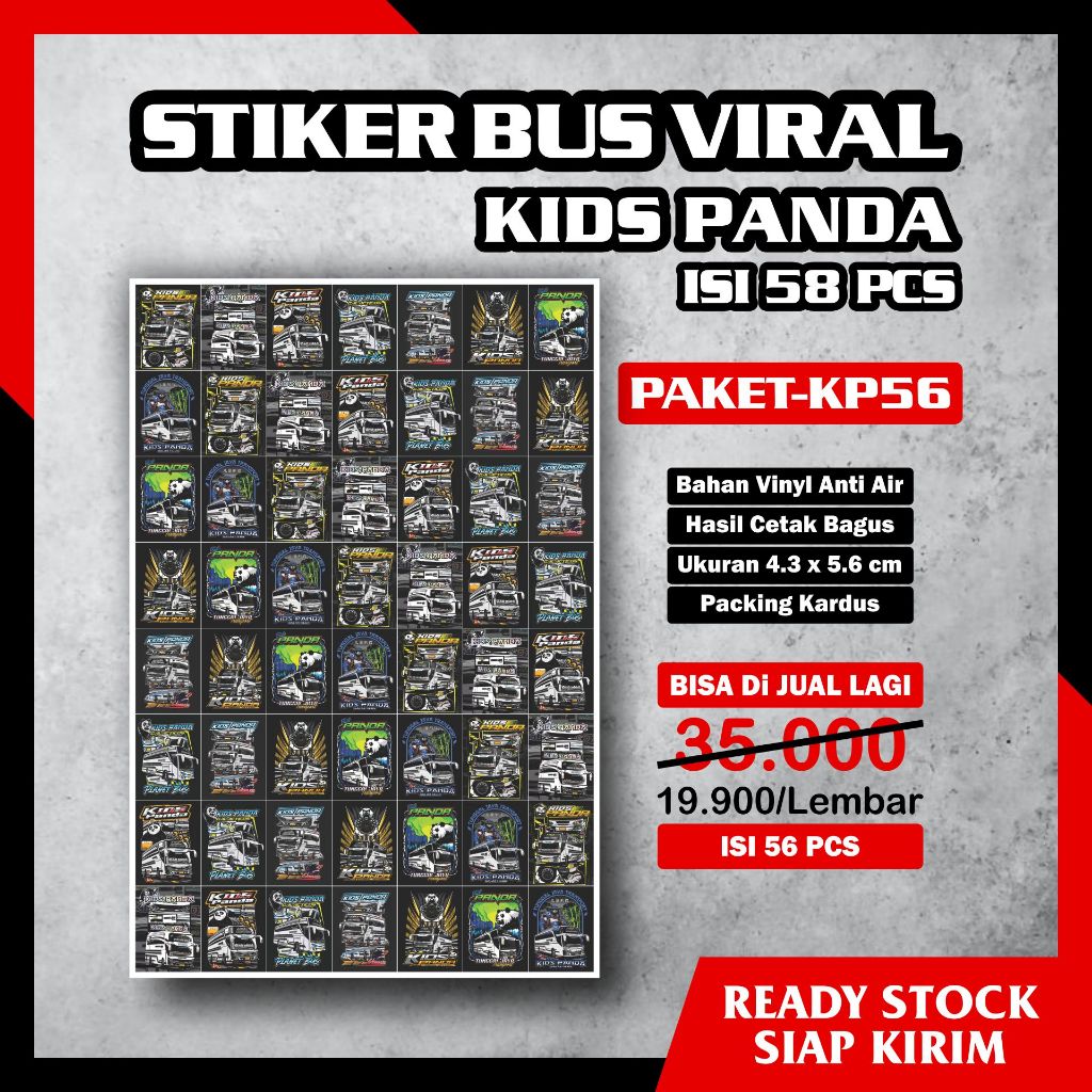 Jual 56PCS ASLI STIKER BUS KIDS PANDA TUNGGAL JAYA TRANSPORT - STICKER ...