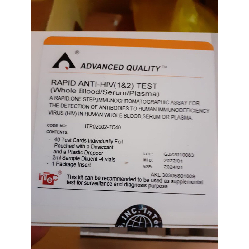 Jual Test Hiv strip Intec/ Rapid Anti Hiv 1/2 INTEC isi 40 test ...
