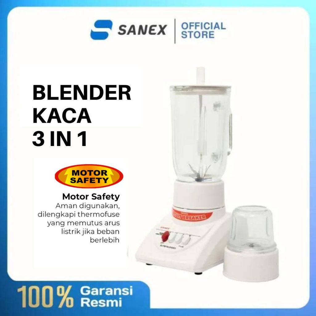 Jual SANEX Blender Kaca 3 in 1 Mesin Pelumat Makanan Kering dan Basah 1 ...