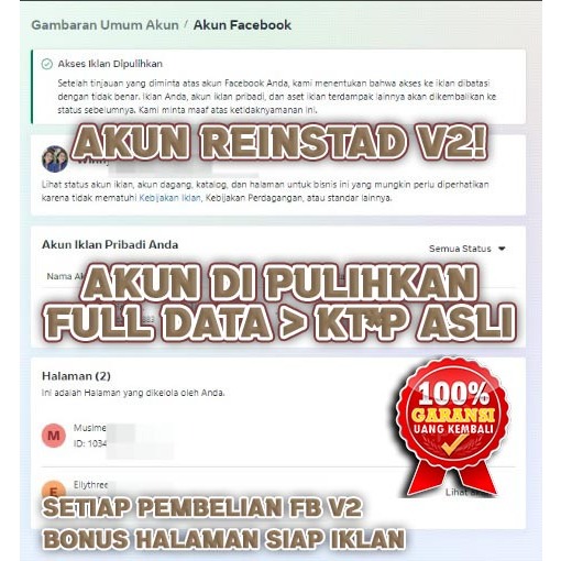 Jual Akun Facebook Ads Reinstad Dipulihkan Bangkit V2 Verif 2 Kali ...