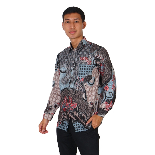 Jual BATIK TRUSMI Kemeja Lengan Panjang Batik Pria Motif Andini Biru BUL | Shopee Indonesia