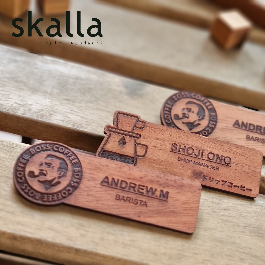 Jual name tag kayu contour badge papan nama dada wood wooden nametag ...