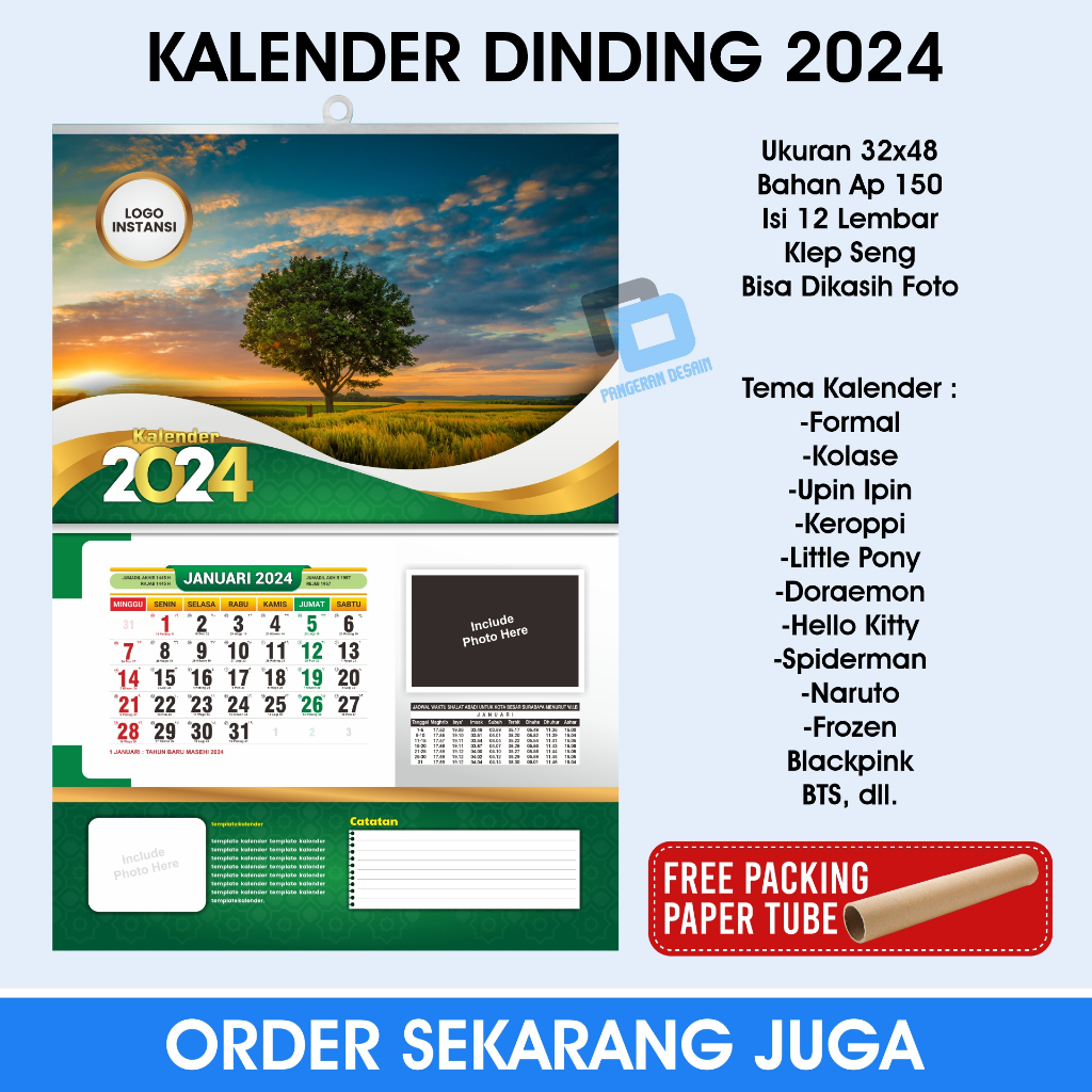 Jual Kalender Dinding Karakter 2024 Custom Isi 12 Lembar Bisa Dikasih ...