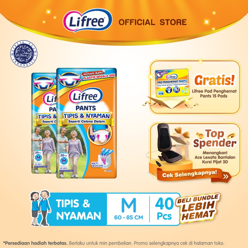Jual Lifree Popok Dewasa Celana Tipis & Nyaman Bergerak - M 20 - 2 Packs | Shopee Indonesia