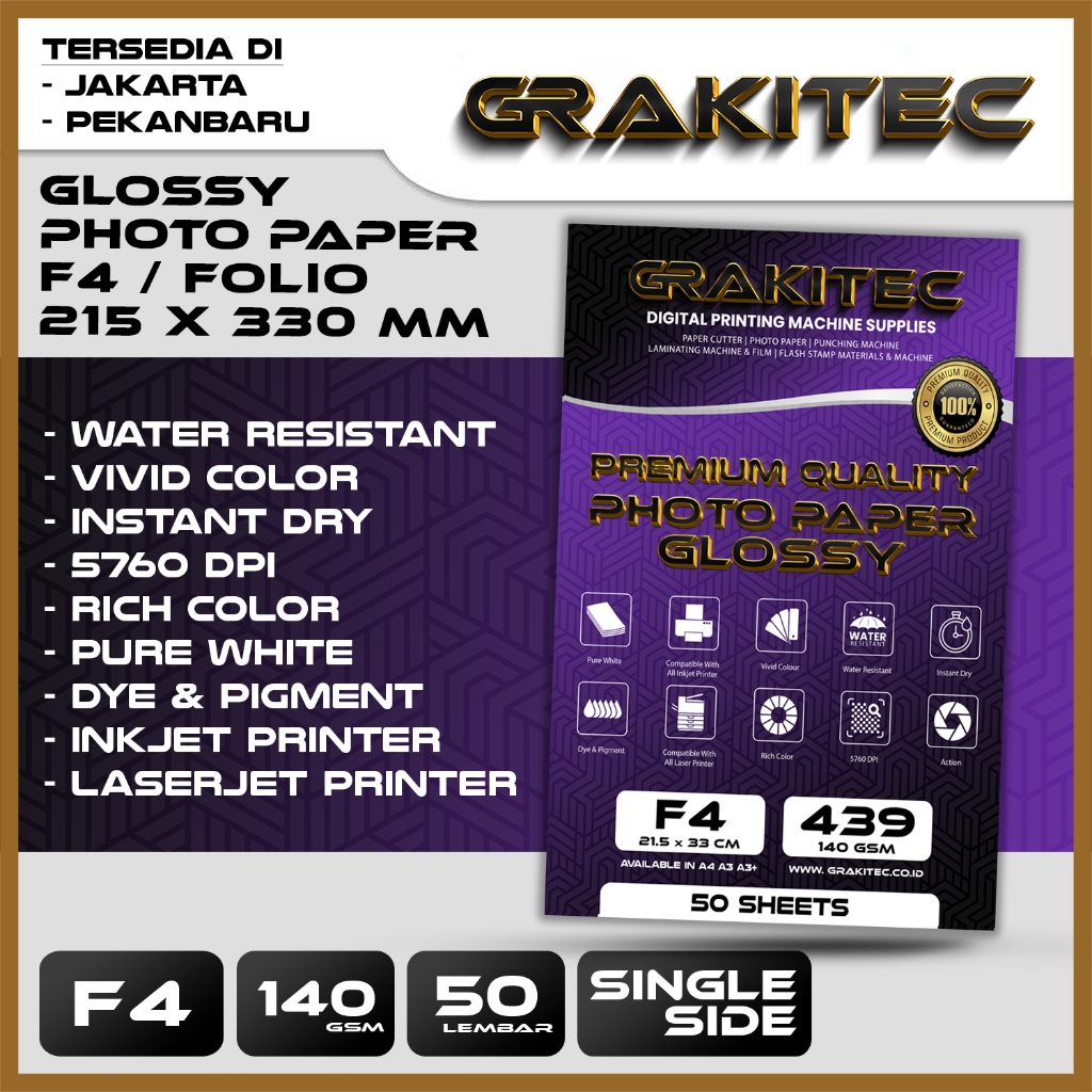 Jual Kertas Foto F4 Glossy - Grakitec Premium Glossy Photo Paper ...