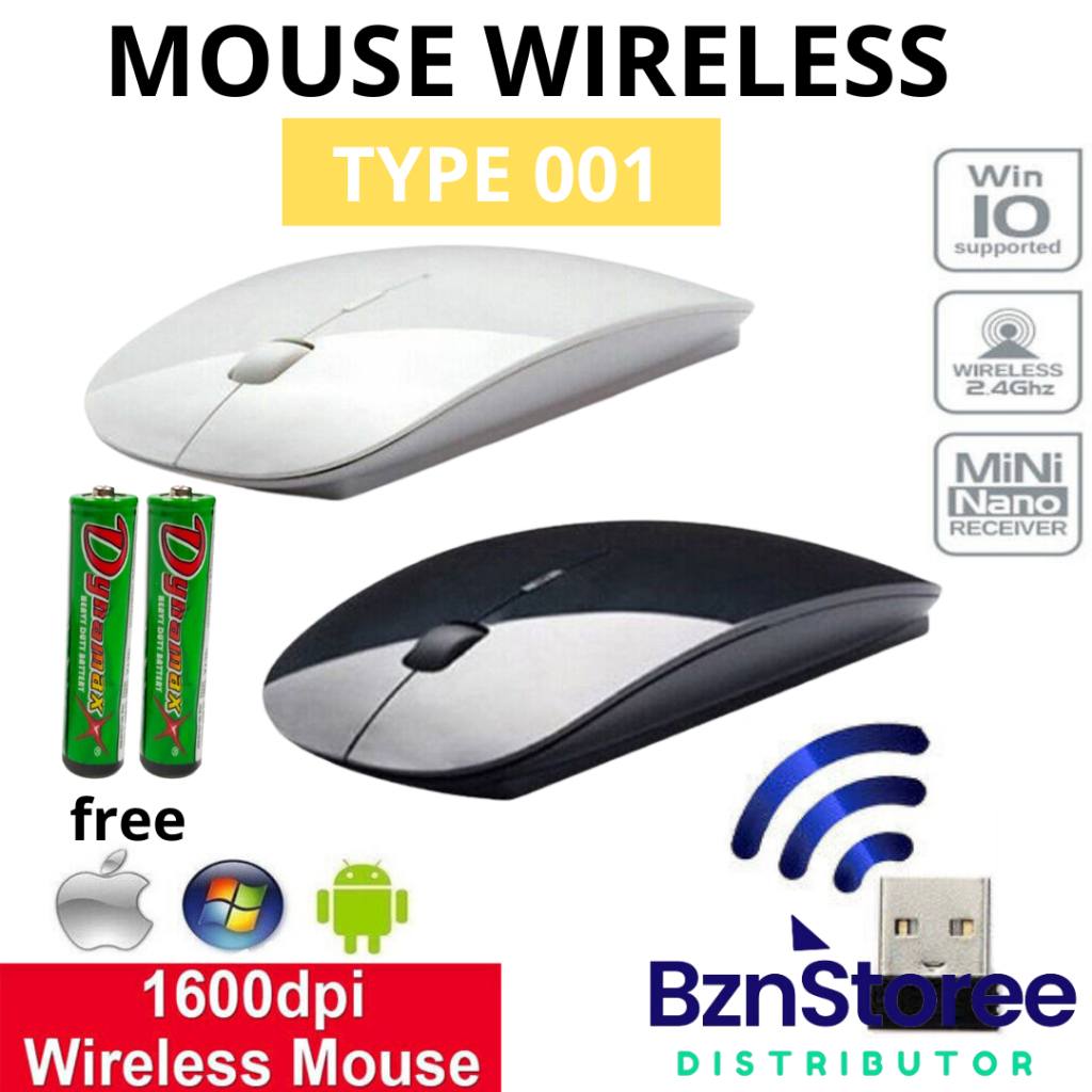 Jual Mouse wireless gaming murah slim 2.4Ghz - Putih/hitam/IB001 ...