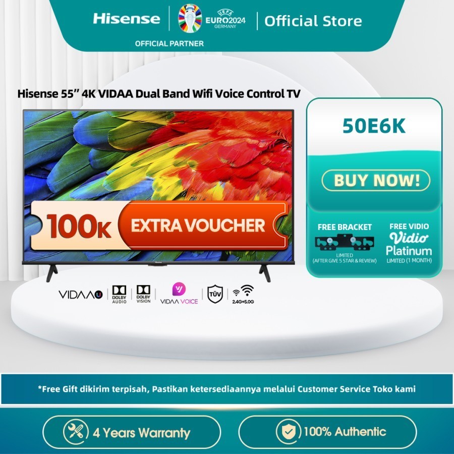 Jual ED TV HISENSE 55E6K , Smart TV 55 Inch 4K UHD Bezelles Design ...