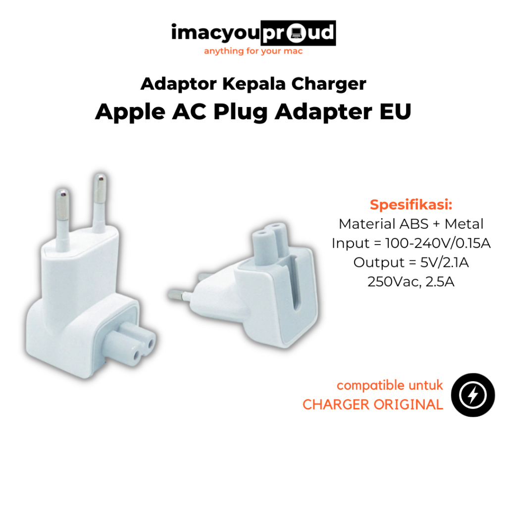 Jual AC EU PLUG KEPALA DUCKHEAD ADAPTOR COLOKAN FOR MACBOOK PRO AIR ...