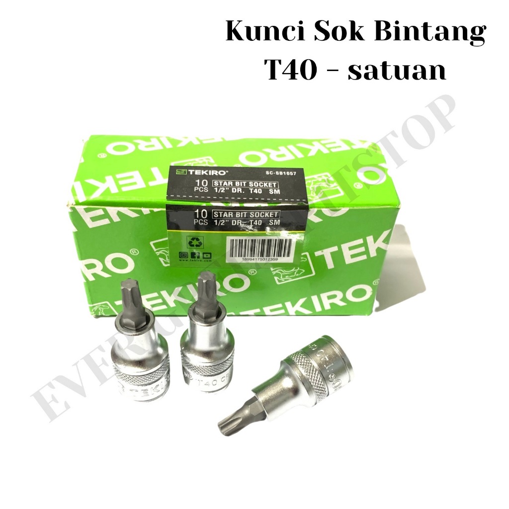 Jual TEKIRO Mata Kunci Sok Bintang T40 Star Bit Socket T 40 1/2" Sock Bintang Pendek Starbit ...