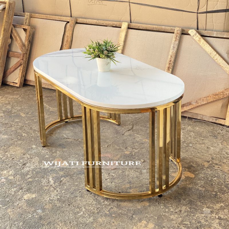 Jual Meja Tamu Oval ( Coffe Table ) Top Marmer Putih Rangka Stainless ...
