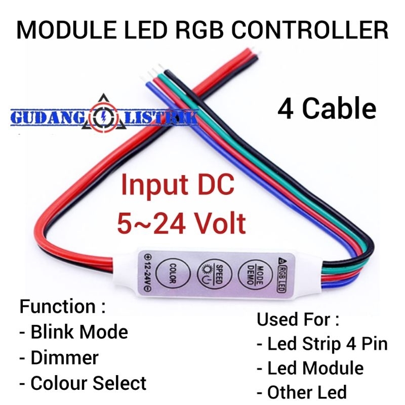 Jual Module Led Strip Controller RGB Led DC 5-24V 4 Kabel 3 Jalur Lampu ...