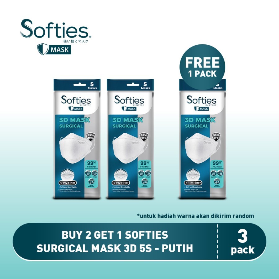 Jual Buy 2 Get 1 Softies 3D Sachet 4ply KF94 Surgical Mask 5s | Shopee ...