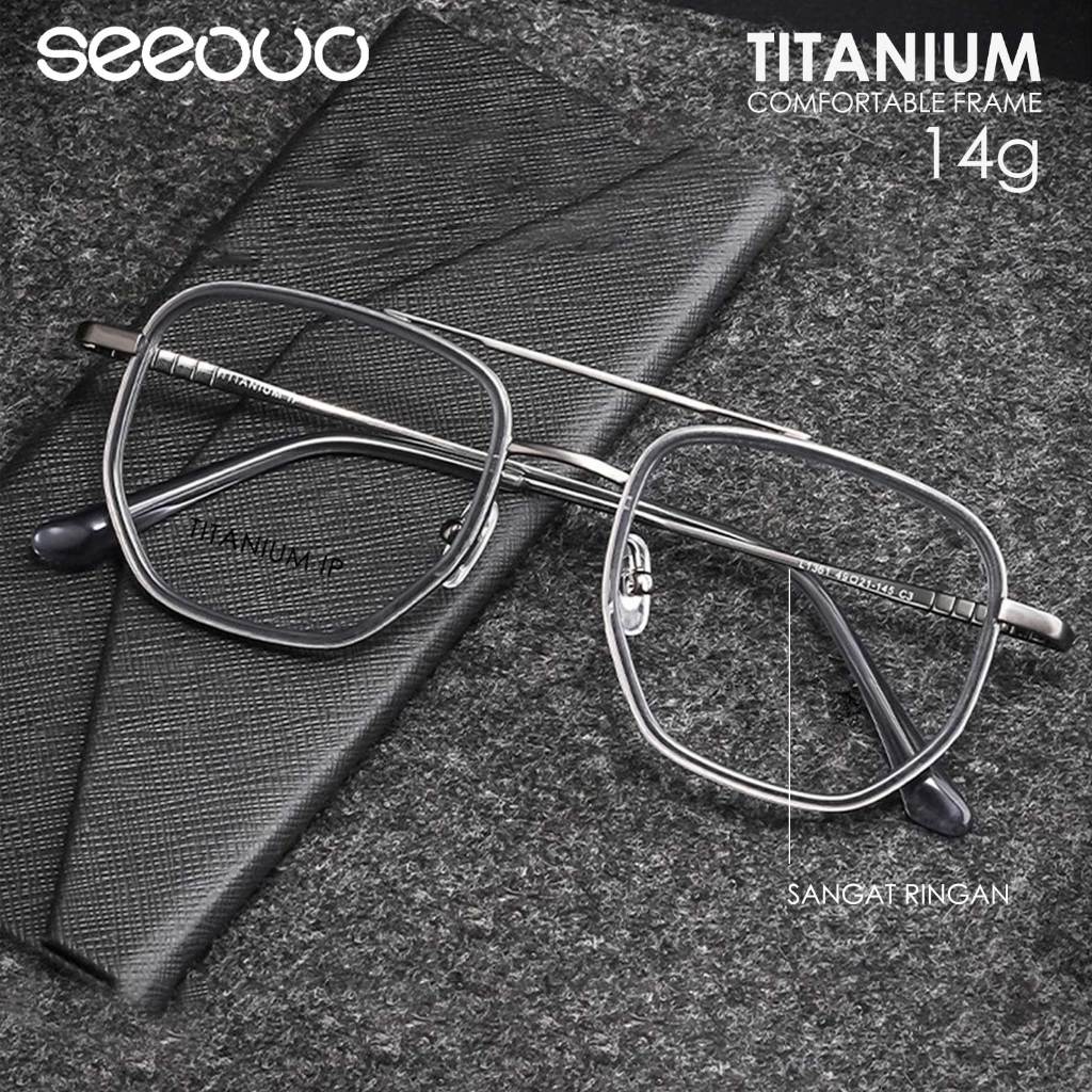 Jual Seeouo Frame Kacamata Model Kotak Aviator Bahan Titanium Ringan Bisa Minus Pria Wanita T ...