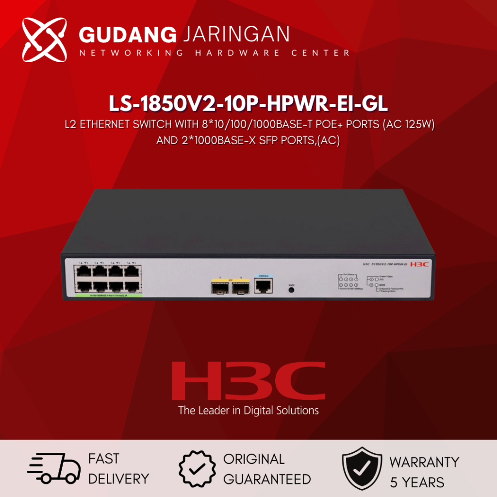 Jual H3C LS-1850V2-10P-HPWR-EI-GL L2 SWITCH 8*10/100/1000TX + 2*SFP PORTS L2 Ethernet Switch ...