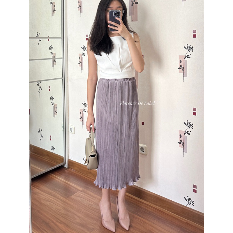 Jual WAVE MIDI PLEATED SKIRT / Rok Wavy Midi Plisket Span Premium Lidi Gelombang | Shopee Indonesia