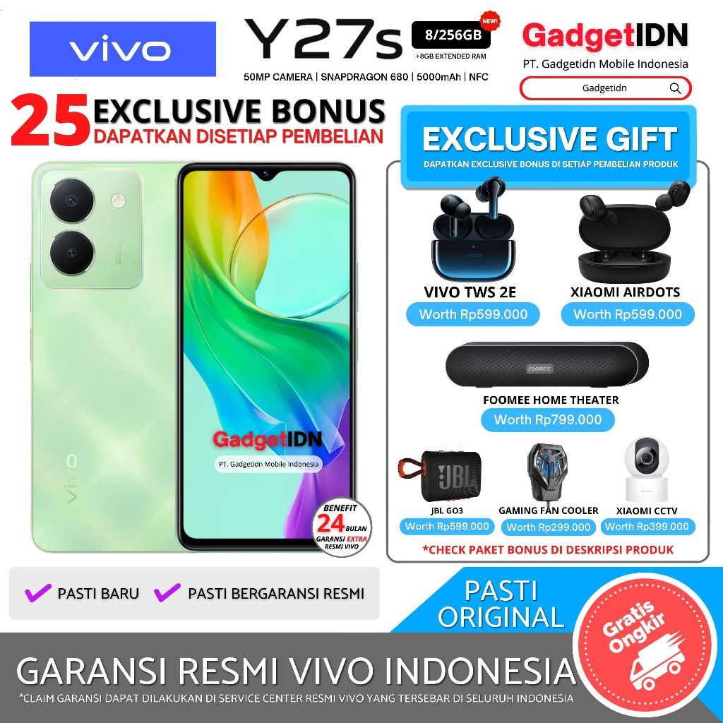 Jual VIVO Y27S NFC 8/256GB 8/128GB ( +8GB Extended Ram ) Garansi Resmi Vivo | Shopee Indonesia