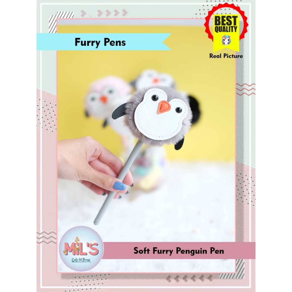 Jual [ CUTE MIL'S ] BOLPEN ALAT TULIS SOFT FURRY PENGUIN PEN BOLPOIN ...