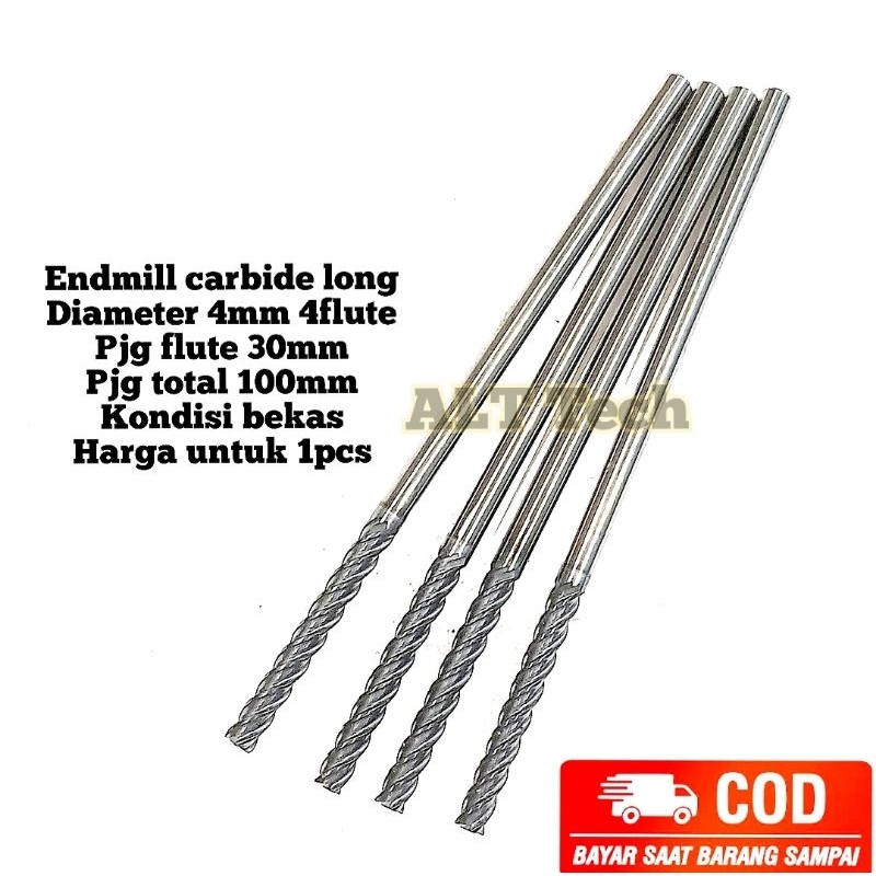 Jual bor frais mata milling endmill carbide 4mm long 100mm bukan bor ...