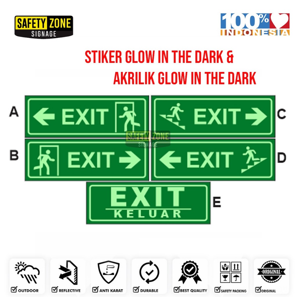 Jual Sign STICKER Glow in the dark EXIT (Tanda Keluar) | Shopee Indonesia