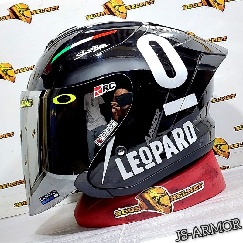 Jual Helm JS Armor White Leopard paket ganteng spoiler 3D | Shopee ...