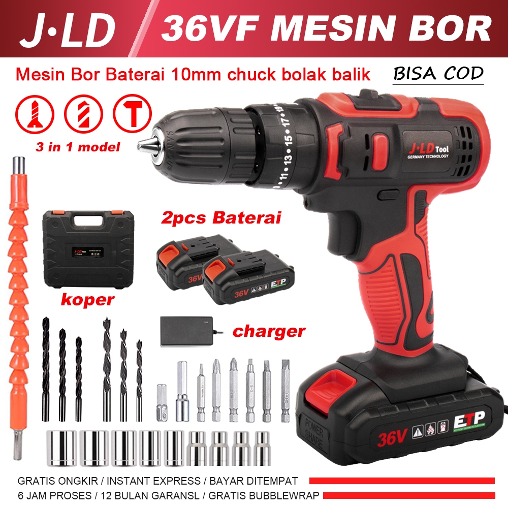 Jual JLD 10MM mesin bor baterai cas komplit cordless bor listrik 1 set ...