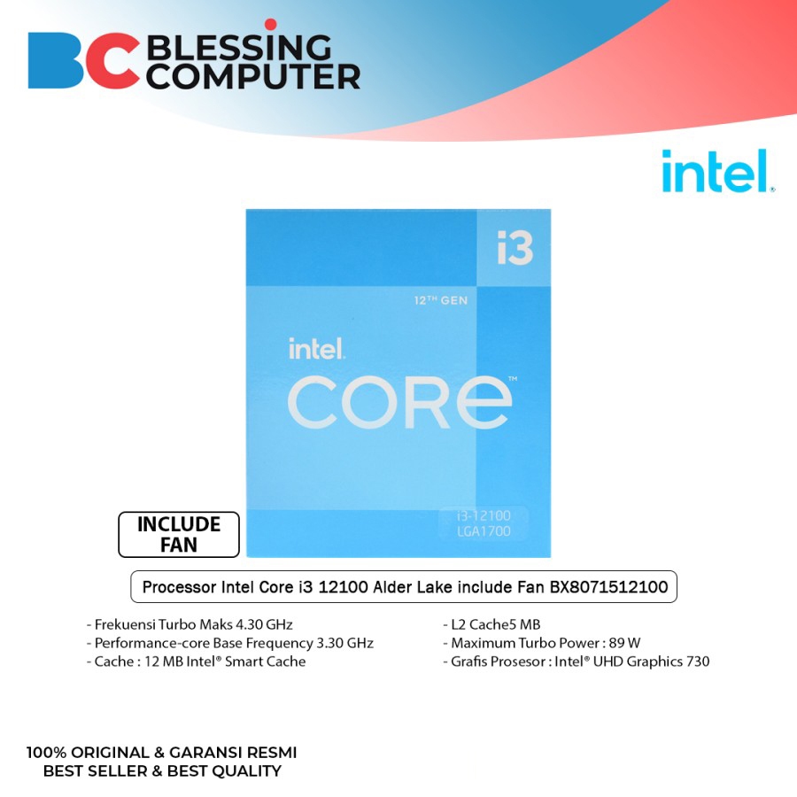 Jual Processor Intel Core i3 12100 Alder Lake include Fan BX8071512100 | Shopee Indonesia