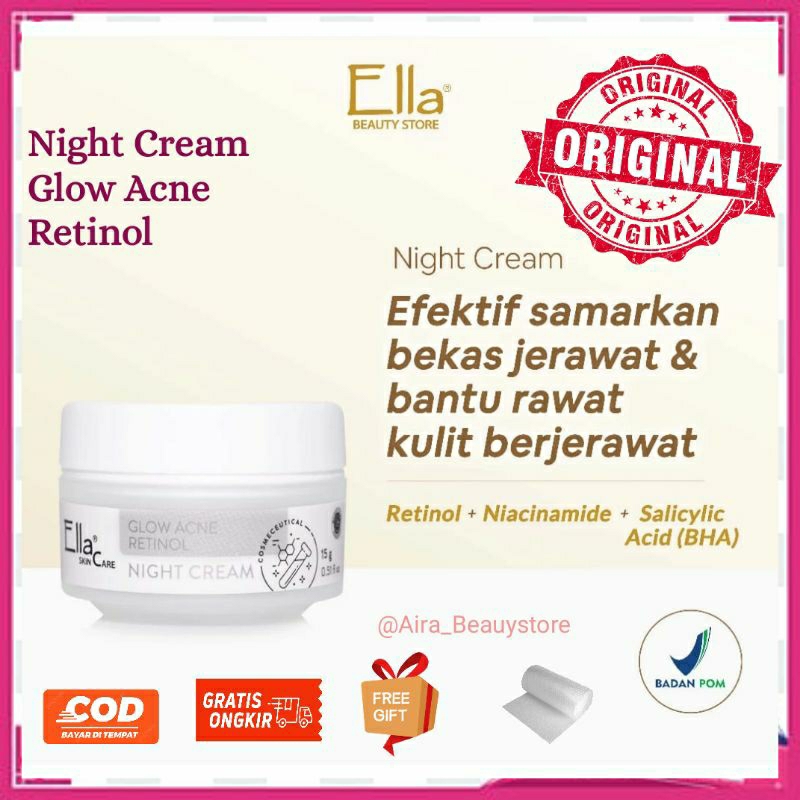 Jual Glow Acne Retinol Night Cream Krim malam Acne Ella skincare | Shopee Indonesia