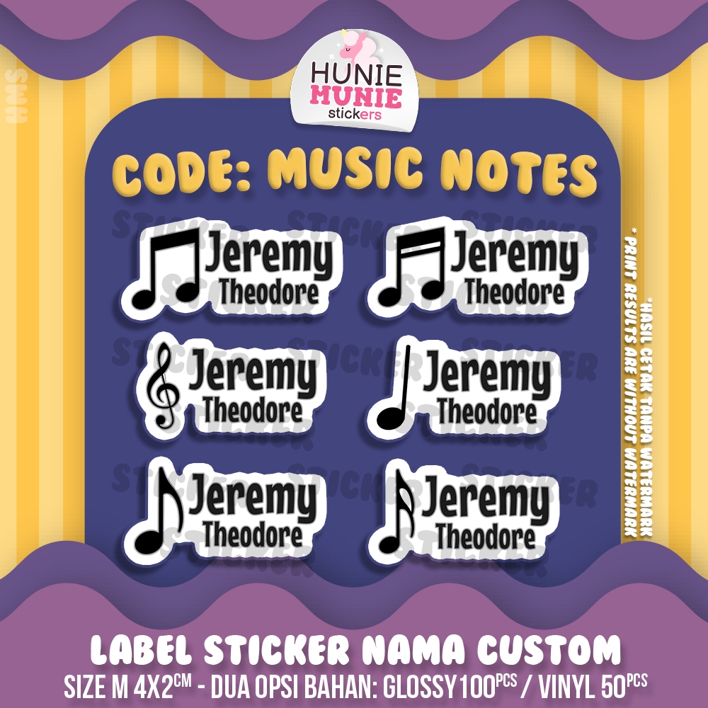 Jual Sticker Label Nama Custom - Music Notes Musical Note (100pcs) Name ...