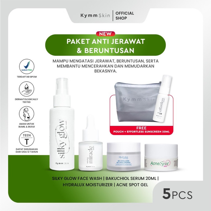 Jual KYMM SKIN Paket Anti Jerawat & Beruntusan 5PCS [Free Pouch ...