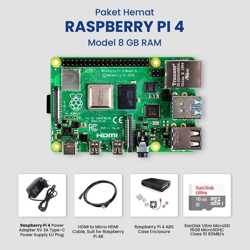 Jual Paket Hemat Raspberry Pi 4 Raspberry Pi4 Model B 8GB RAM | Shopee ...