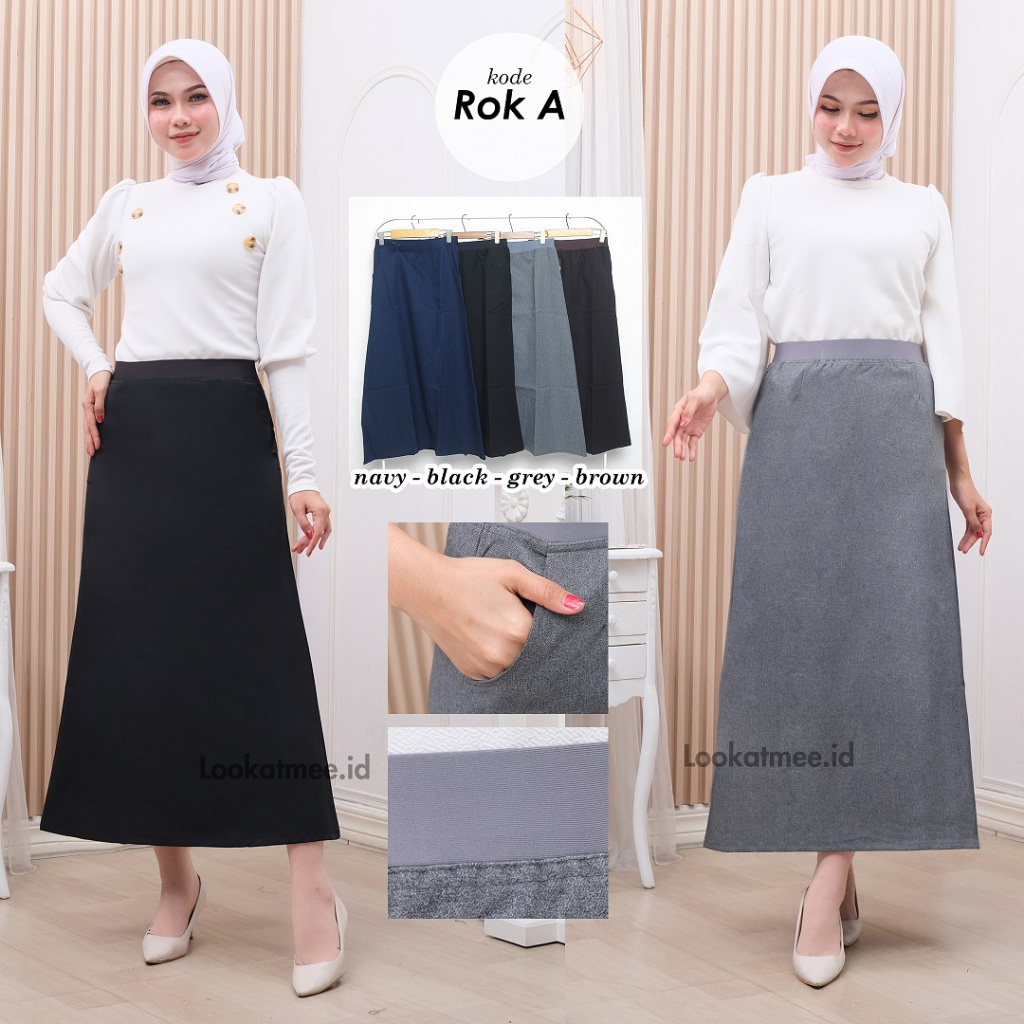 Jual Rok A Pinggang Full Karet Premium Rok Wanita Disertai Kantong Rok ...