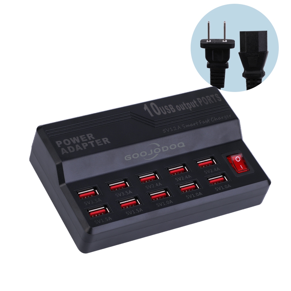 Jual GOOJODOQ Fast PD Charger 60W 10 Ports for iPhone Android Quick USB ...