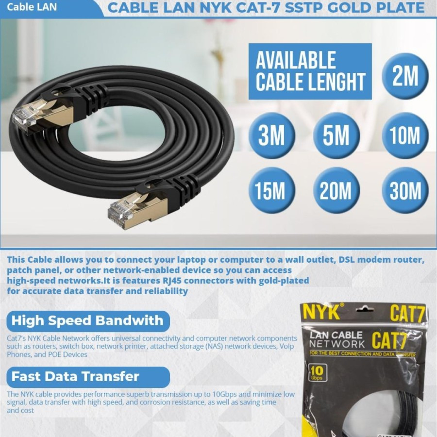 Jual KABEL LAN CAT7 HITAM SSTP 5M CAT 7 PABRIKAN 5 METER 10GBps ...