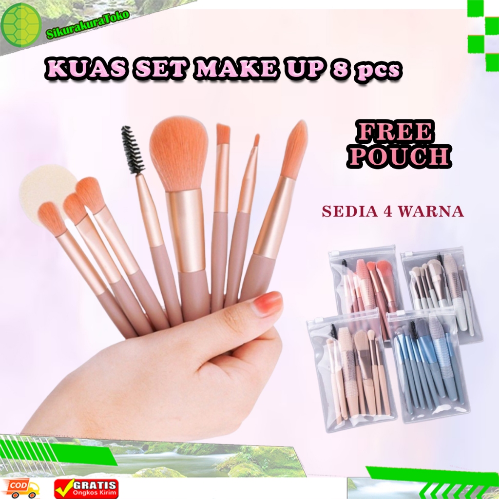 Jual (SKR) Kuas Set Make Up 8 pcs Free Pouch Set Mini Travel Make Up ...