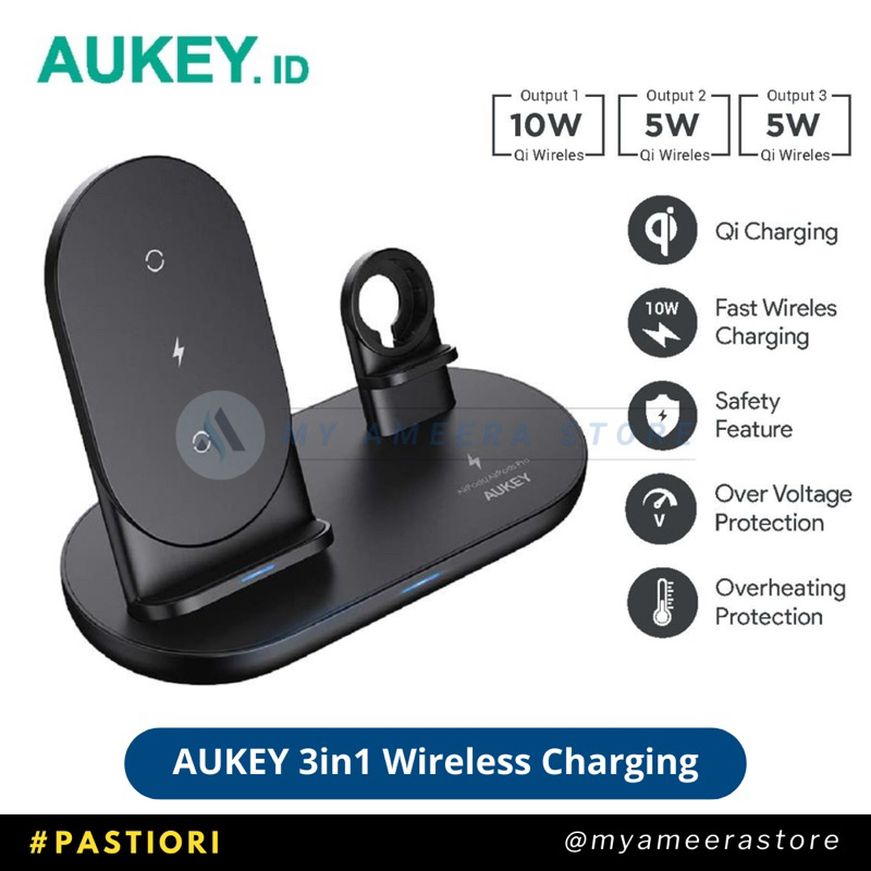 Jual AUKEY LC-A3 Wireless Charger Station Dock Fast Wireless Charging 3-in-1 Mode Smartphone ...