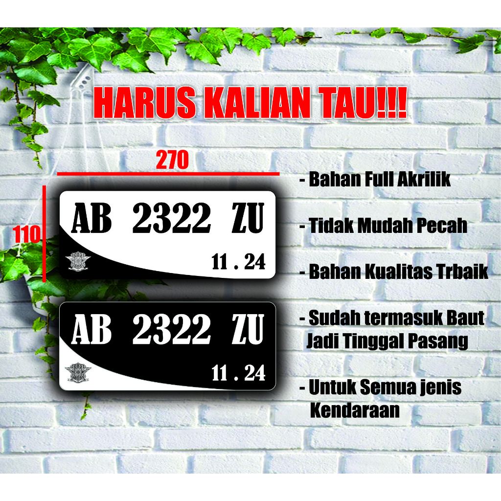 Jual Plat Nomor Motor Akrilik Timbul Variasi Hitam Putih Glossy Custom ...