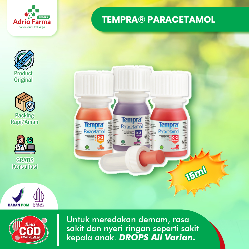 Jual TEMPRA - PARACETAMOL DROPS Botol @ 15ml - BAYI 0-2 Tahun ALL ...