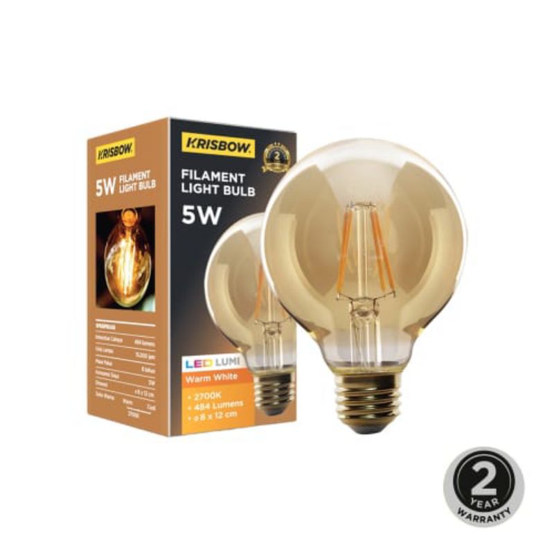 Jual Bohlam Led Fillamen Globe 5 Watt G80 E27 Warm White - Krisbow ...