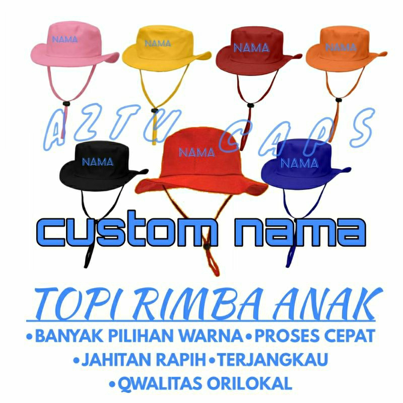 Jual TOPI RIMBA ANAK FREE CUSTOM BORDIR NAMA||bebas pilih ukuran topi ...