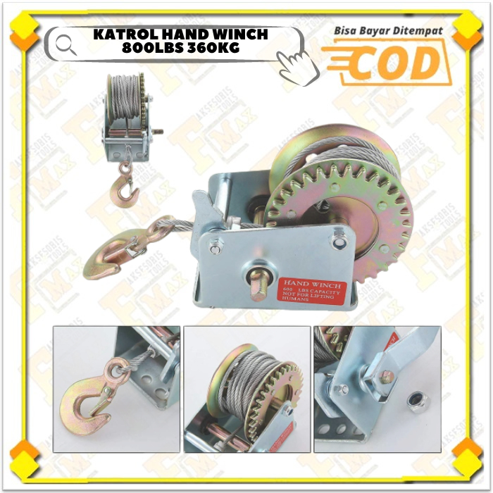 Jual Mesin Derak Manual Tangan Hand winch 800Lbs Katrol Derek Full Besi ...